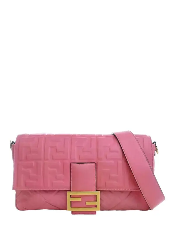 Fendi Large Zucca Embossed Leather Baguette Satchel - Pink