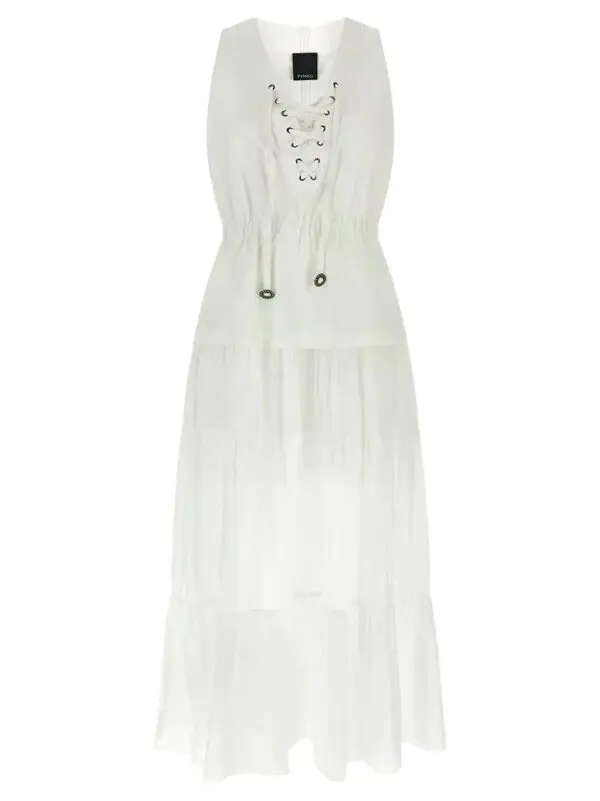 Pinko Lace-up Tiered Maxi Dress - White