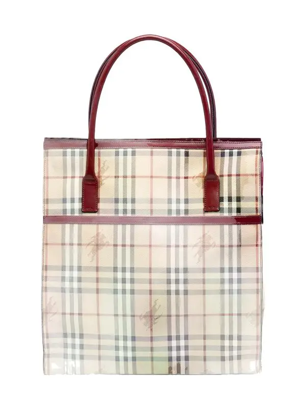 Burberry Haymarket Check Coated Canvas Tote Bag - Red