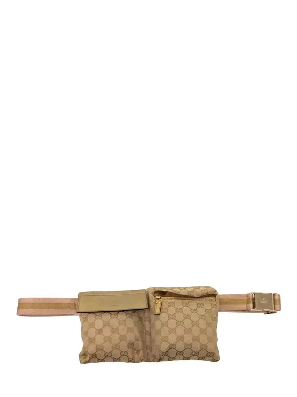 Gucci Gg Canvas Web Double Pocket Belt Bag - Gold