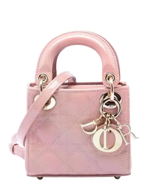 Dior 2022 Micro Patent Cannage Lady Satchel - Pink