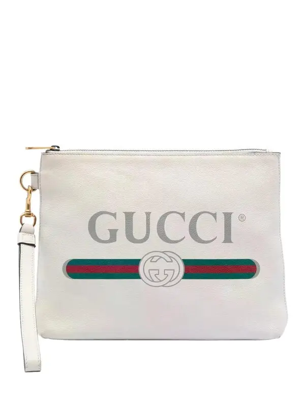 Gucci Leather Logo Clutch - White