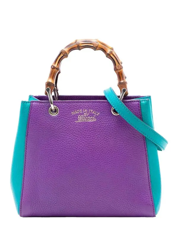 Gucci Mini Bicolor Calfskin Bamboo Shopper Satchel - Purple