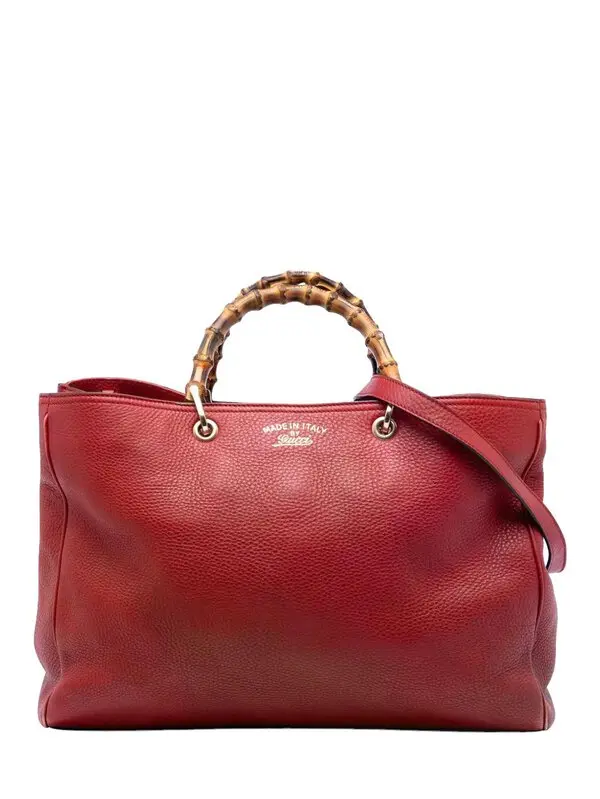 Gucci Large Calfskin Bamboo Shopper Satchel - Red