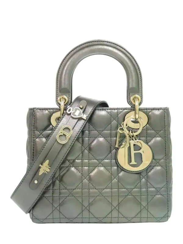 Dior Metallic Lambskin Cannage My Abcdior Lady Satchel - Grey