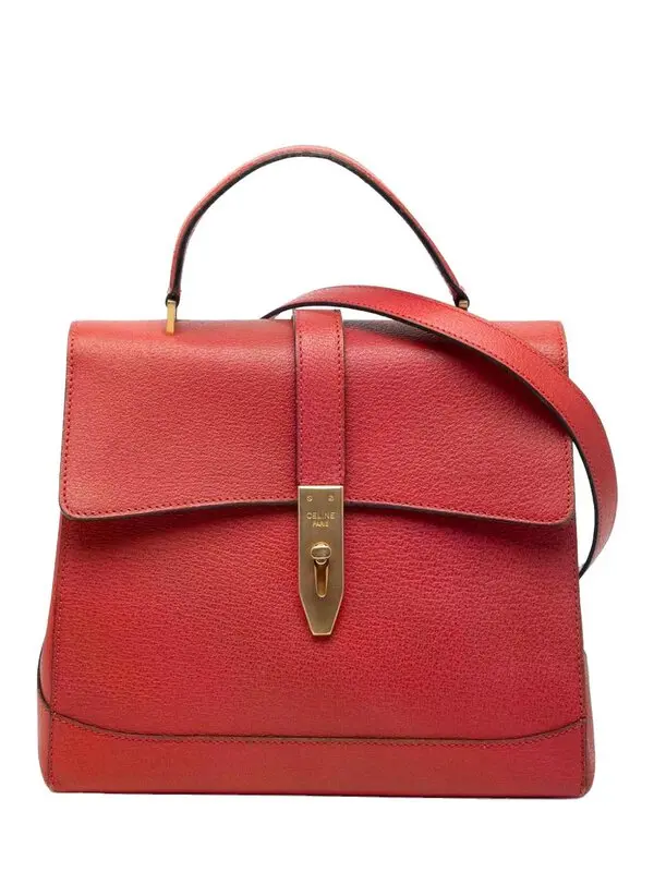 Celine 1994 Leather 16 Turn Lock Satchel - Red