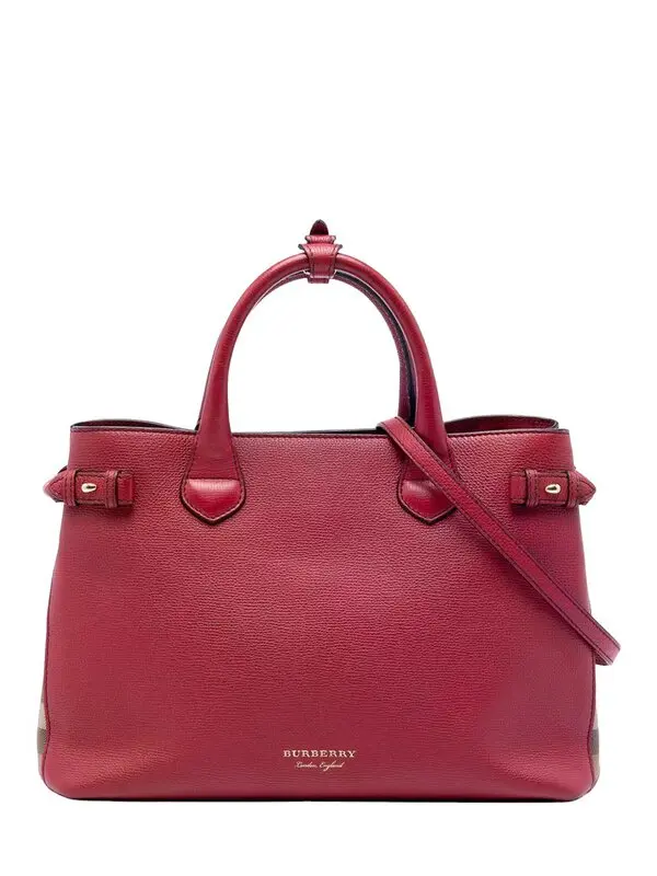 Burberry Leather And House Check Banner Satchel - Red