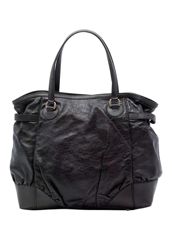 Gucci Embossed Leather Horsebit Full Moon Tote Bag - Black