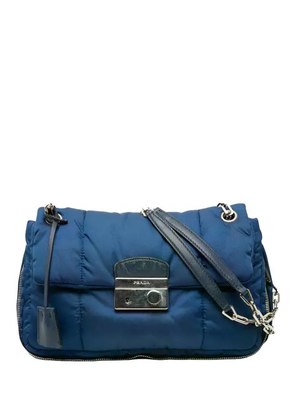 Prada 2010-2026 Tessuto Bomber Sound Lock Chain Flap Shoulder Bag - Blue
