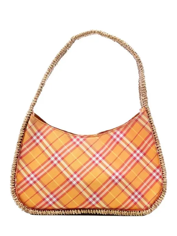 Burberry Nova Check Canvas And Raffia Shoulder Bag - Brown