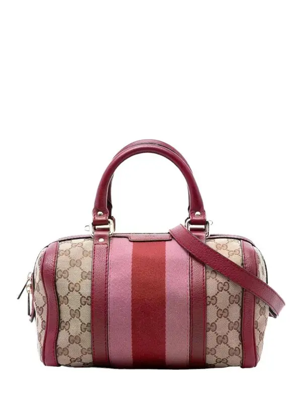 Gucci Small Gg Canvas Web Joy Boston Bag Satchel - Red