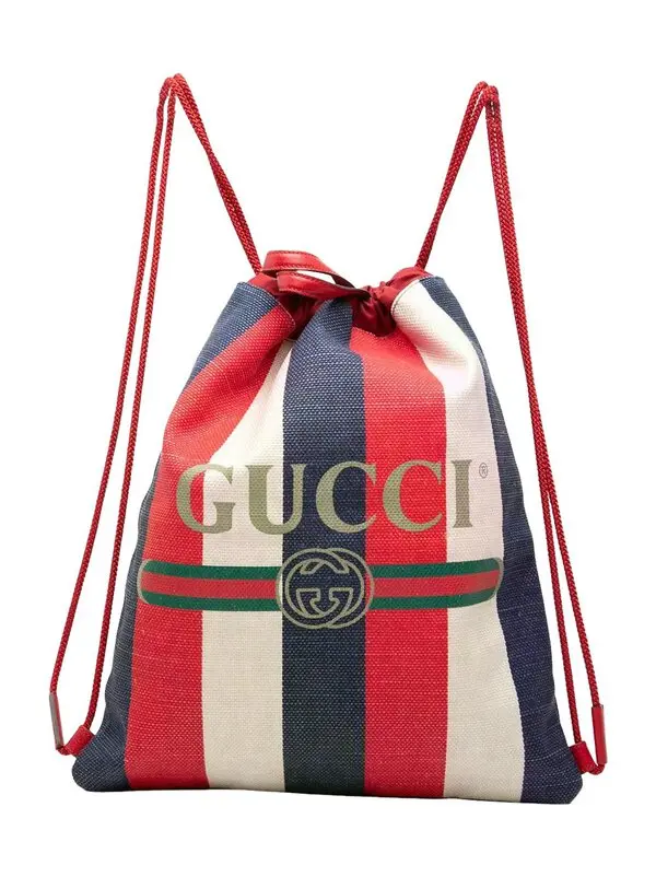Gucci Canvas Sylvie Baiadera Web Drawstring Backpack - Red