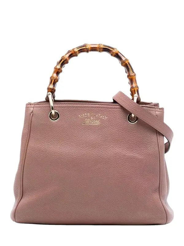 Gucci Small Calfskin Bamboo Shopper Satchel - Brown