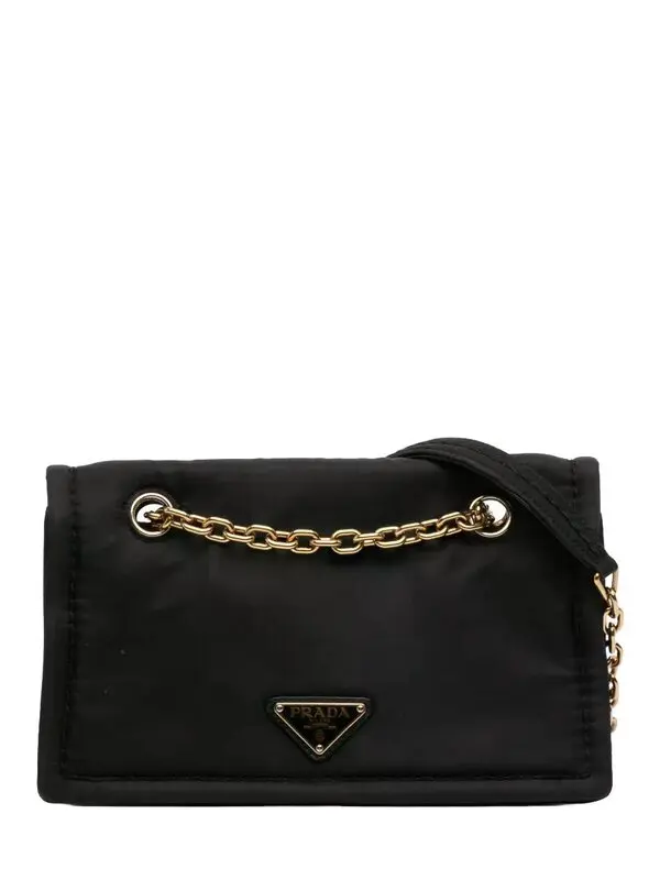 Prada 2013-2026 Tessuto Chain Flap Crossbody Bag - Black