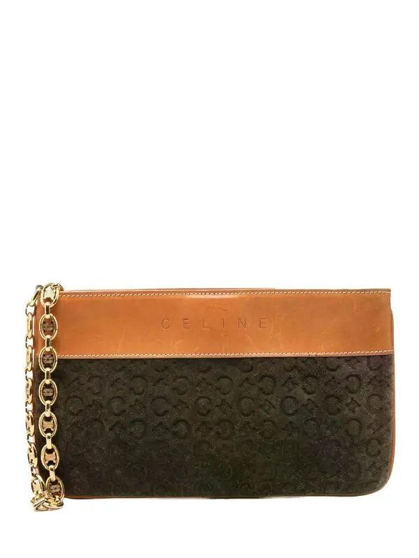 Celine 2000 Macadam Suede On Chain Clutch Bag - Brown