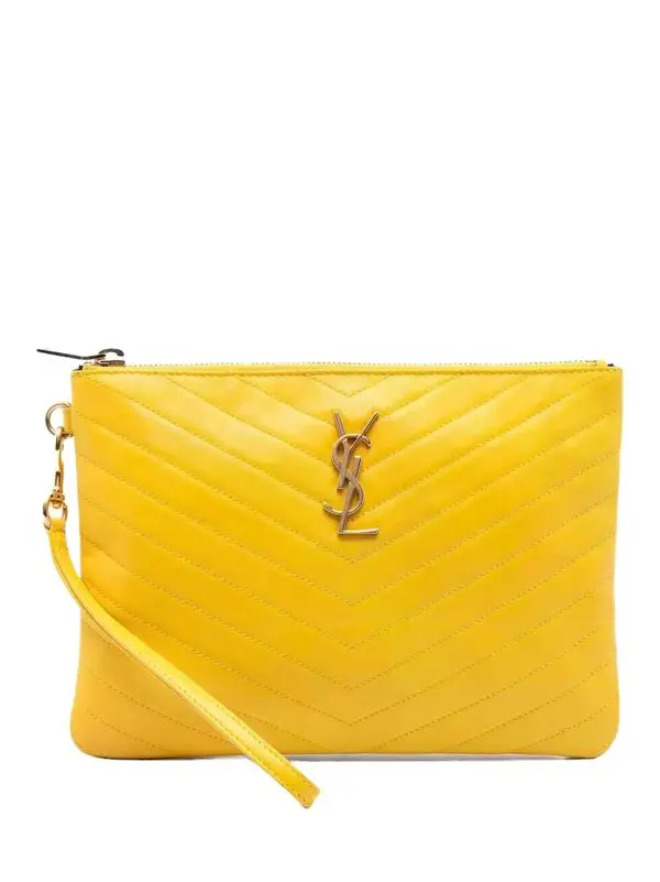 Saint Laurent 2015 Chevron Monogram Wristlet Pouch - Yellow