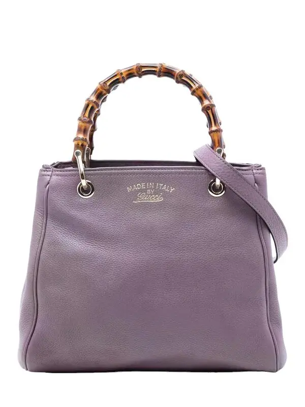 Gucci Small Calfskin Bamboo Shopper Satchel - Purple