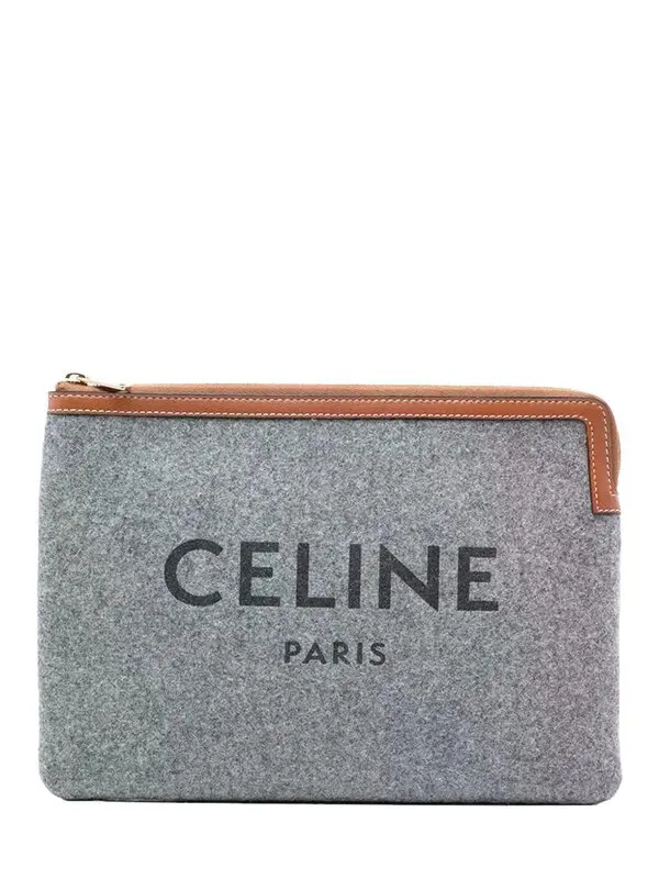 Celine Felt Logo Flat Pouch - Brown