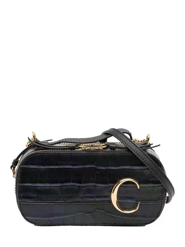 Chloé Mini Croc Embossed Leather Vanity Bag - Black