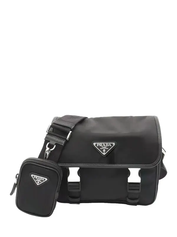Prada Tessuto Zip Buckle Messenger Crossbody Bag - Black