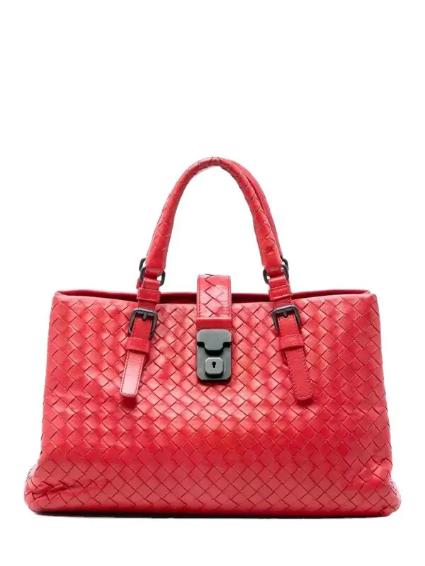 Bottega Veneta Small Nappa Intrecciato Roma Satchel - Red