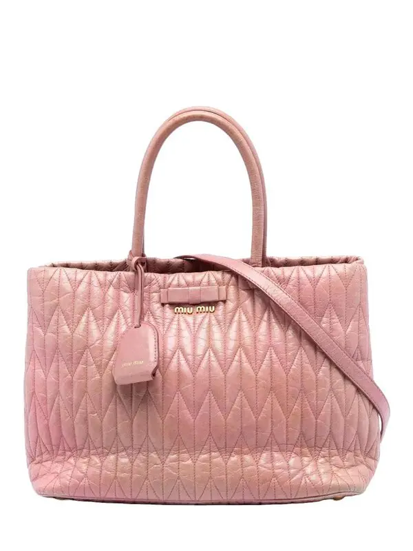 Miu Miu Vitello Shine Trapu Tote Satchel - Pink