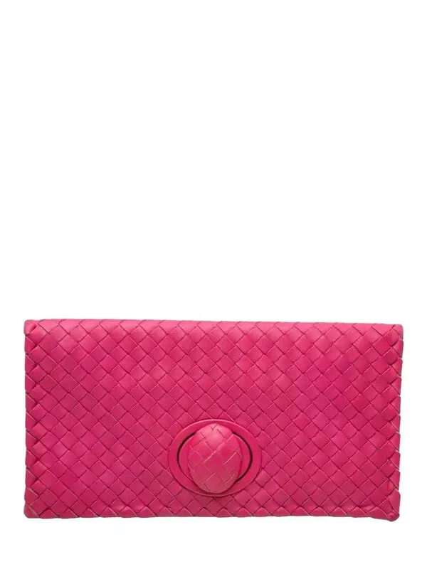 Bottega Veneta 2012-2026 Nappa Intrecciato Turn Lock Clutch - Pink
