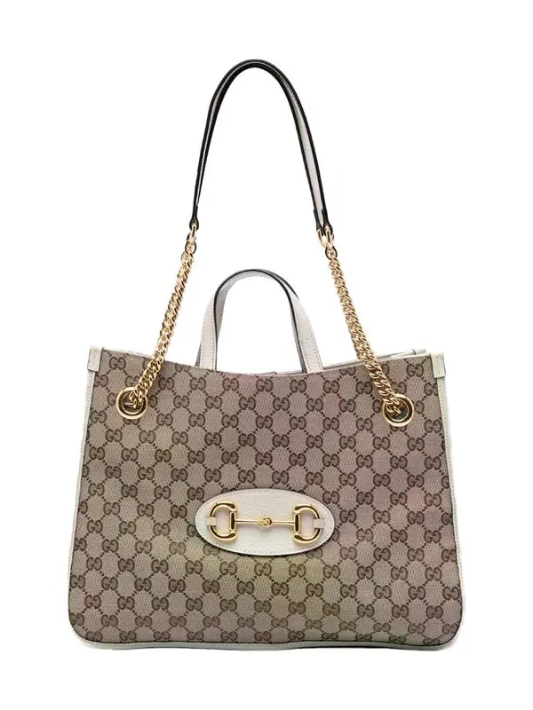 Gucci Gg Canvas Horsebit 1955 Chain Tote - White