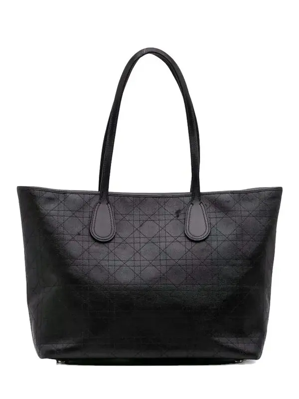 Dior 2014 Medium Coated Canvas Cannage Panarea Tote Bag - Black