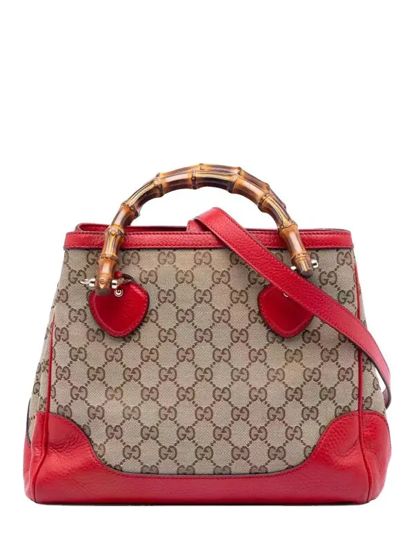 Gucci Small Gg Canvas Diana Bamboo Top Handle Tote Satchel - Red