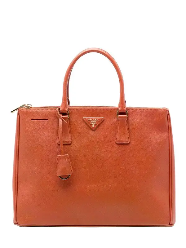 Prada Large Saffiano Lux Galleria Double Zip Satchel - Orange