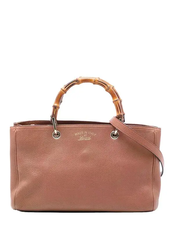 Gucci Medium Calfskin Bamboo Shopper Satchel - Brown