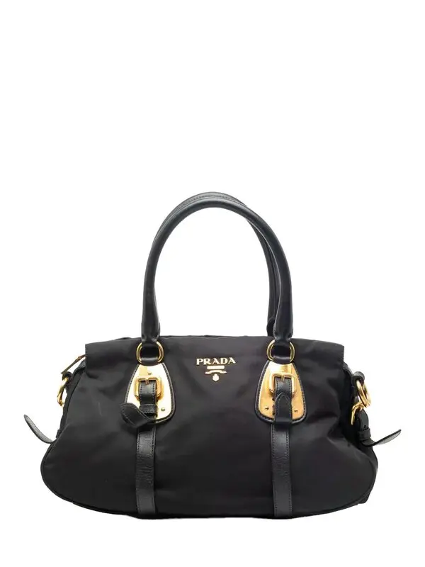 Prada Soft Calf Trimmed Tessuto Satchel - Black