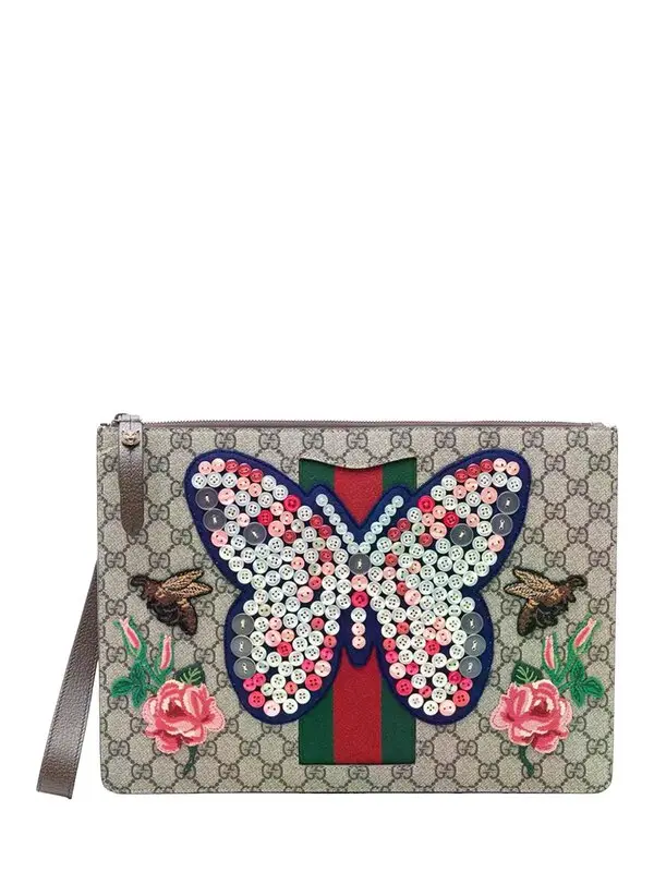Gucci Gg Supreme Web Butterfly Clutch - Neutrals
