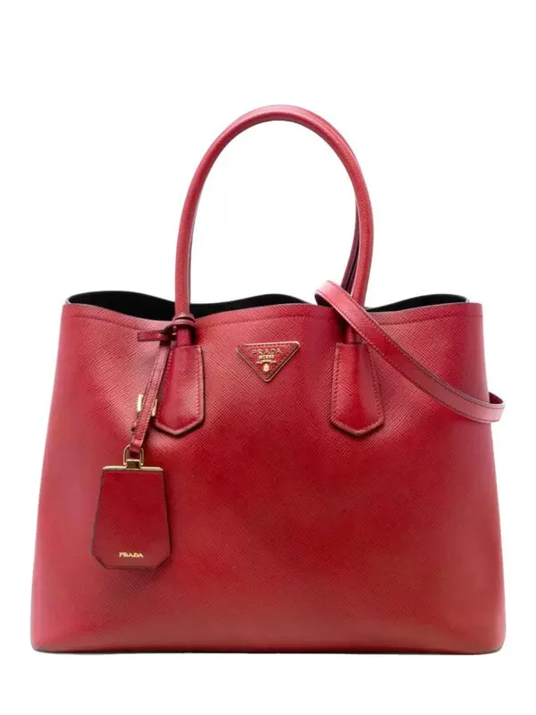 Prada Medium Saffiano Cuir Double Satchel - Red