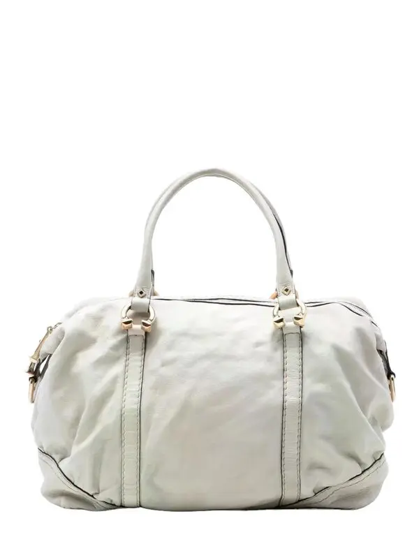 Gucci Leather Horsebit Nail Boston Bag - White