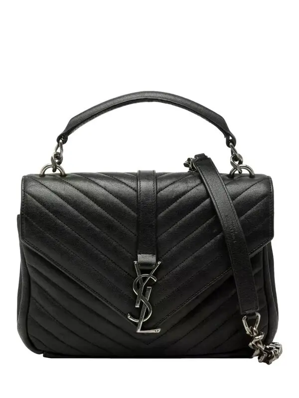 Saint Laurent 2015 Medium Chevron Monogram College Satchel - Black