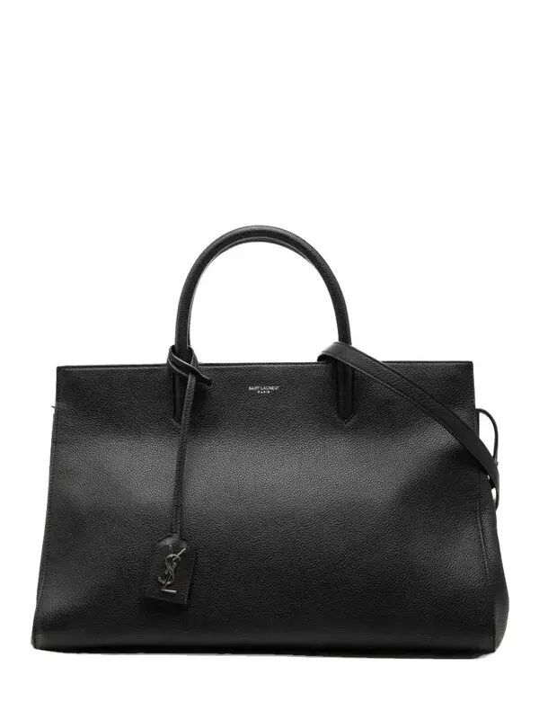 Saint Laurent 2020 Medium Grained Calfskin Cabas Rive Gauche Satchel - Black