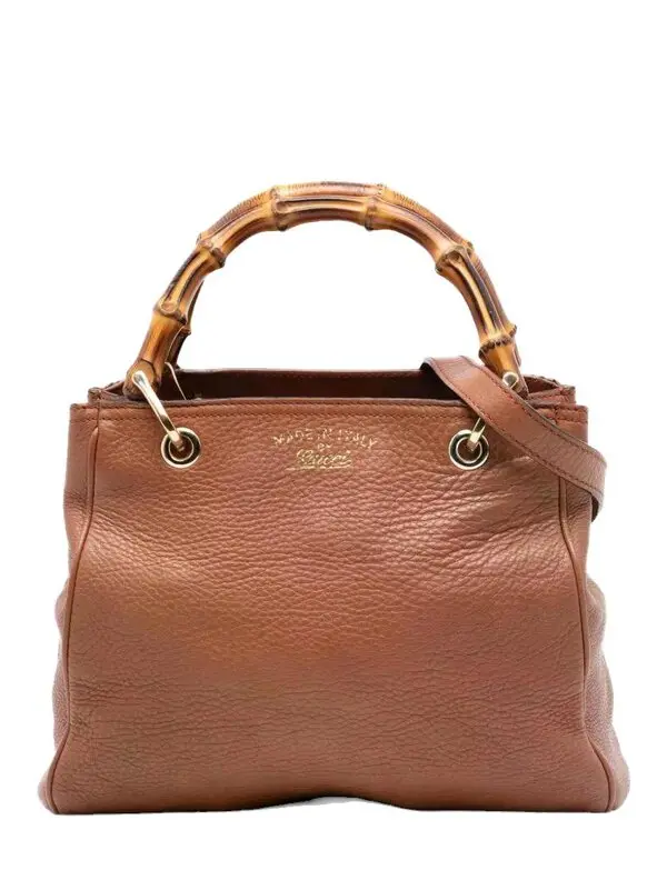 Gucci Small Calfskin Bamboo Shopper Satchel - Brown