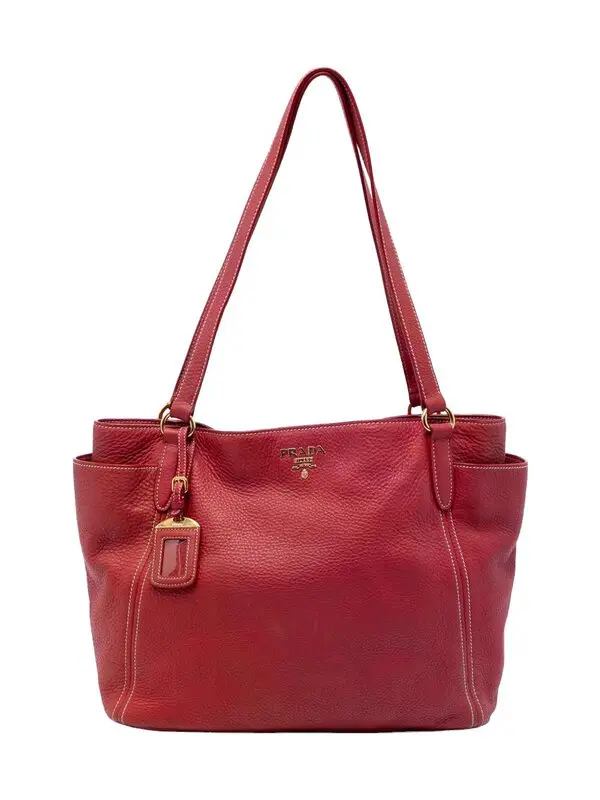 Prada 2010-2026 Vitello Daino Double Pocket Tote Bag - Red
