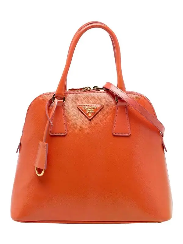 Prada Saffiano Vernice Dome Satchel - Orange