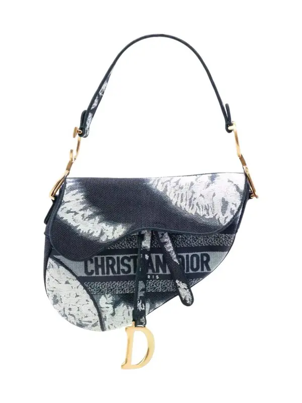 Dior 2020 Canvas Embroidered Tie Dye Saddle Bag - Blue