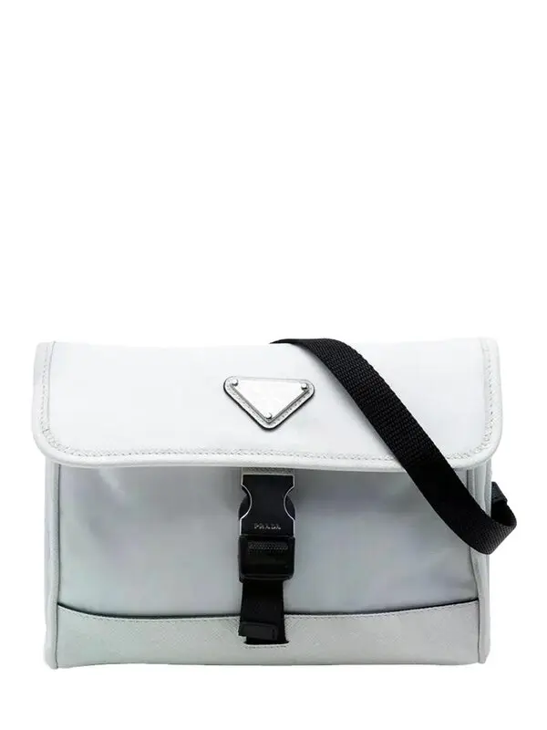Prada Saffiano Trimmed Re Nylon Smartphone Case Crossbody Bag - White
