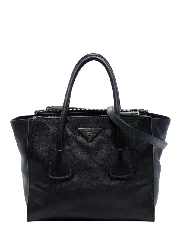 Prada Glace Calf Twin Pocket Satchel - Black