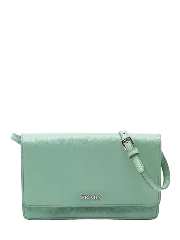 Prada Saffiano Wallet On Strap - Green
