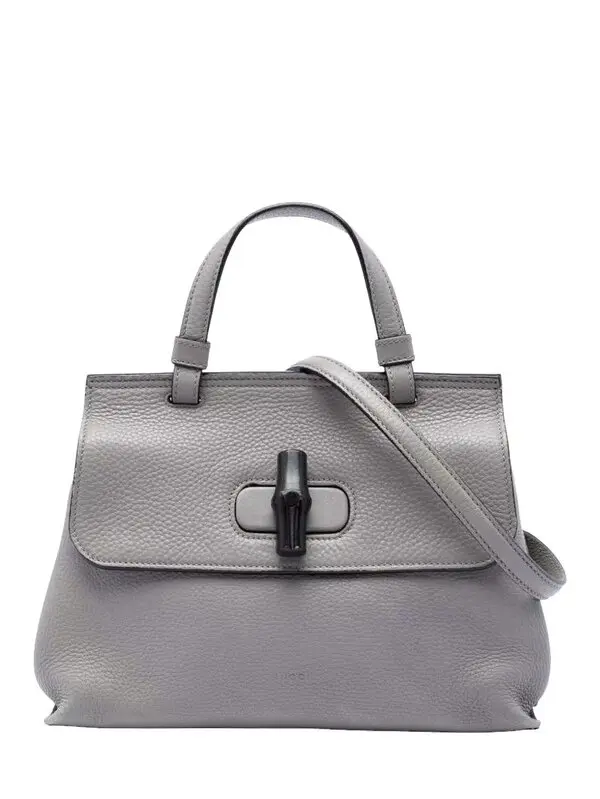 Gucci Small Leather Bamboo Satchel - Grey