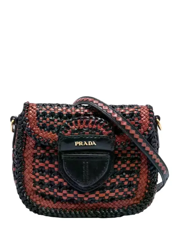 Prada 2010-2025 Bicolor Woven Goatskin Madras Crossbody Bag - Black