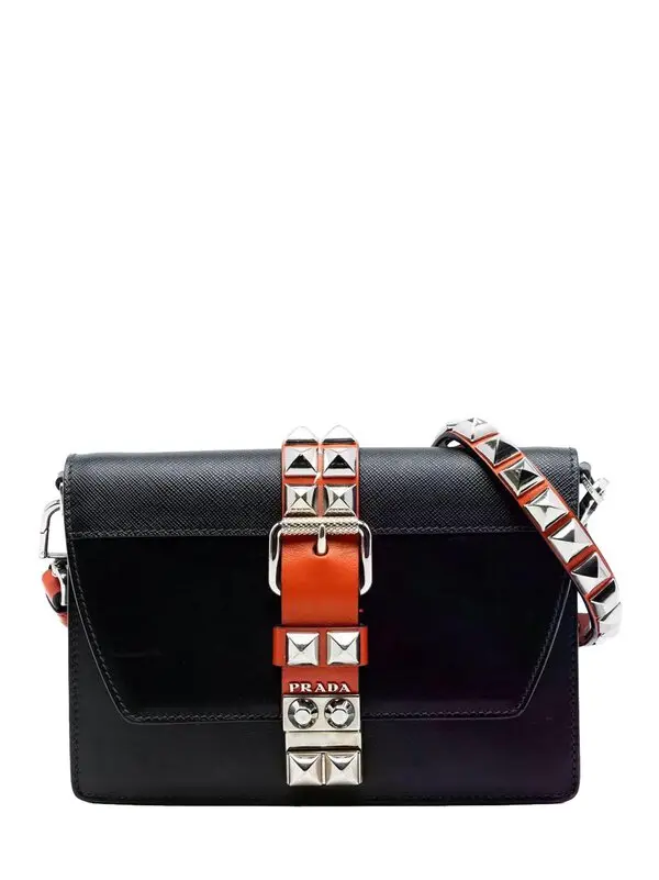 Prada City Calfskin And Saffiano Studded Elektra Crossbody Bag - Black