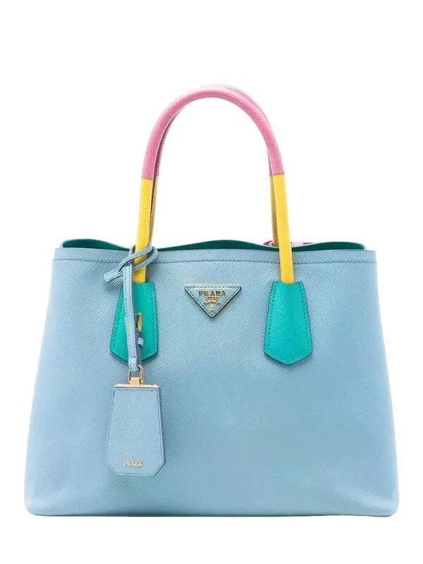 Prada Small Saffiano Cuir Double Satchel - Blue