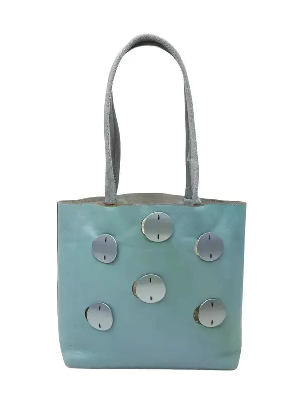 Prada 2010-2026 Perforated Embellished Leather Tote Bag - Blue